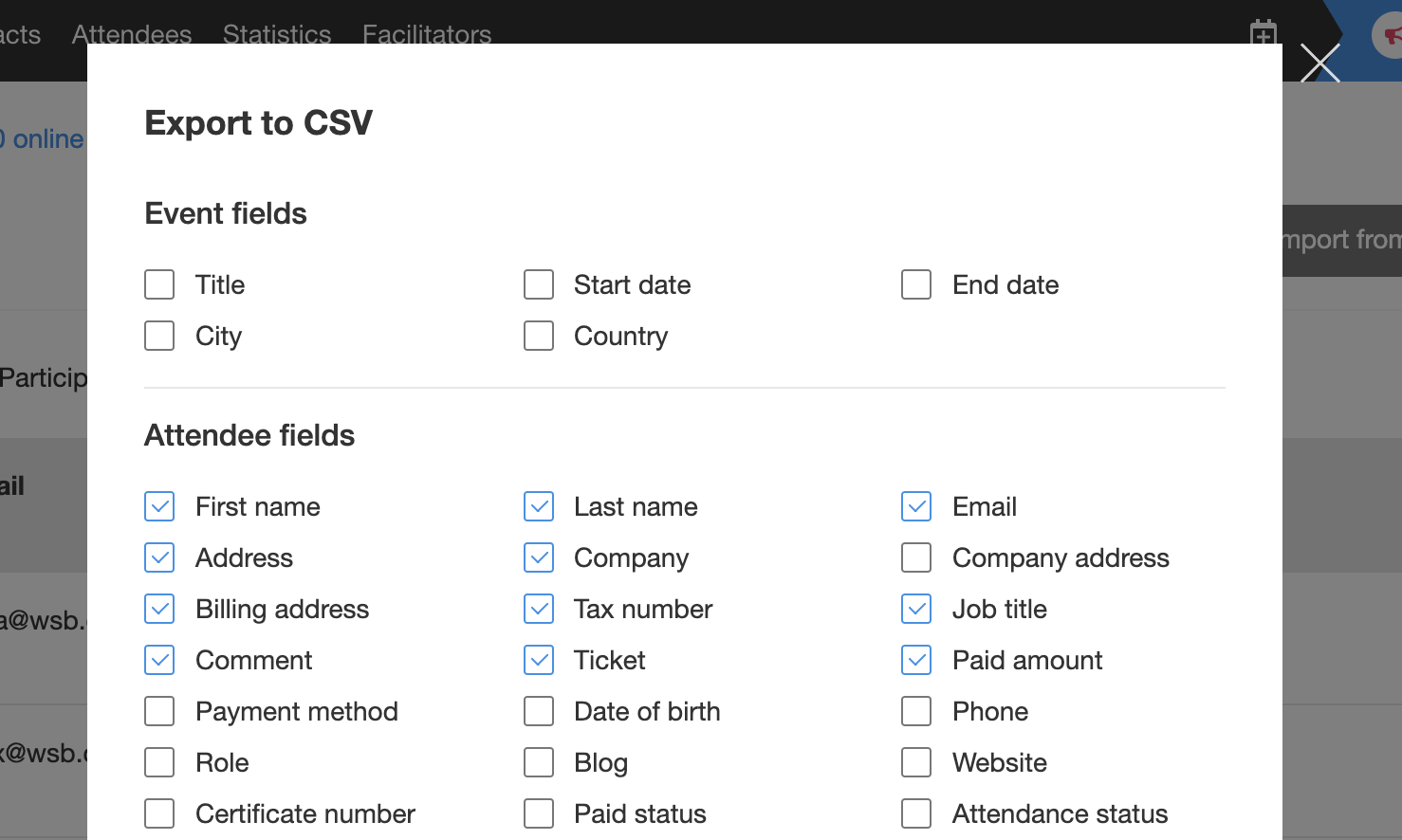 Customisable Attendee Export